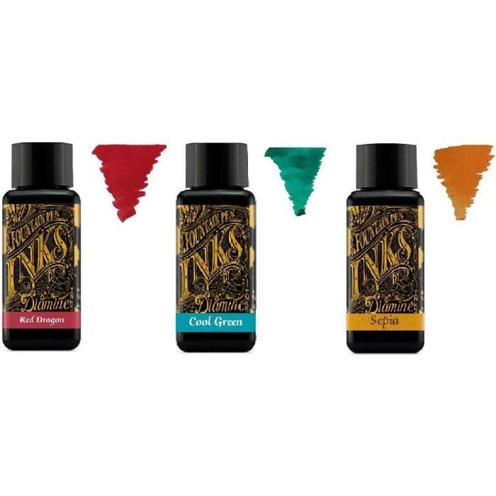 Encre Pour Stylo Plume 30Ml - 3 X Bouteilles - Red Dragon, Cool Green ...
