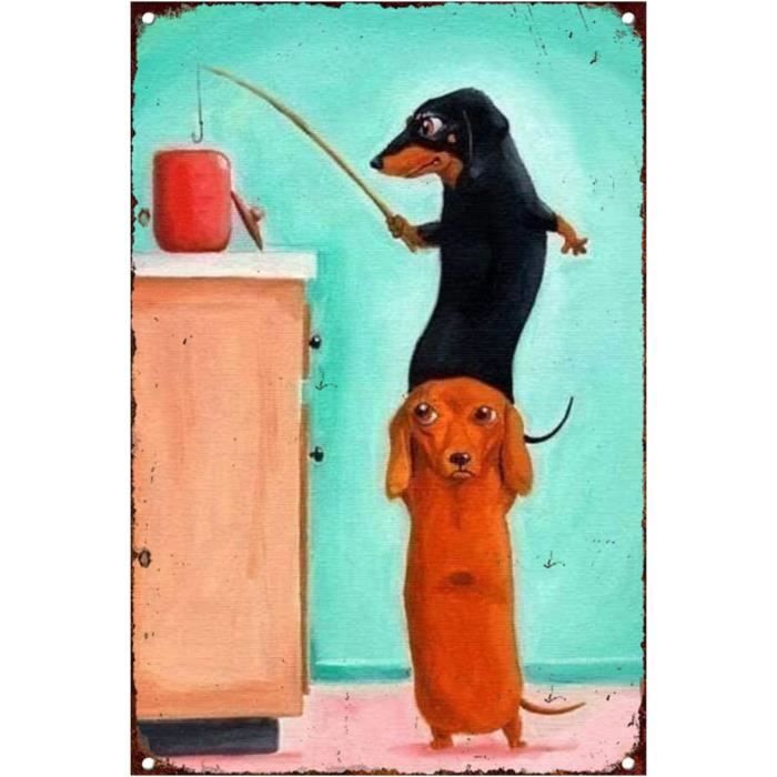 Poster Métallique Affiche,Teckel Chien Animal,Peinture Art Décoratif ...