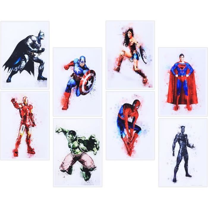 Poster Super Heros Affiche Murale Cartoon Poster Peinture, 8Pcs Affiche ...