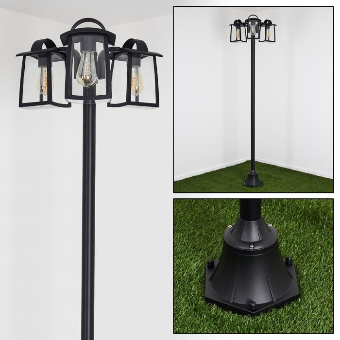 Lampadaire d'extérieur - HOFSTEIN - Trosa - Métal noir et verre - IP44 ...