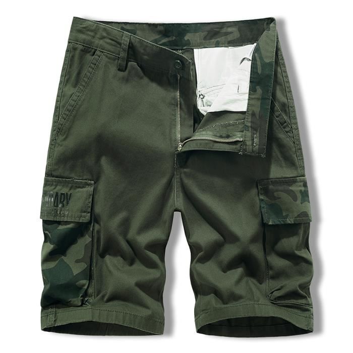 Short Cargo Homme Multipoches Pur Coton Coupe Droite Casual Camouflage ...