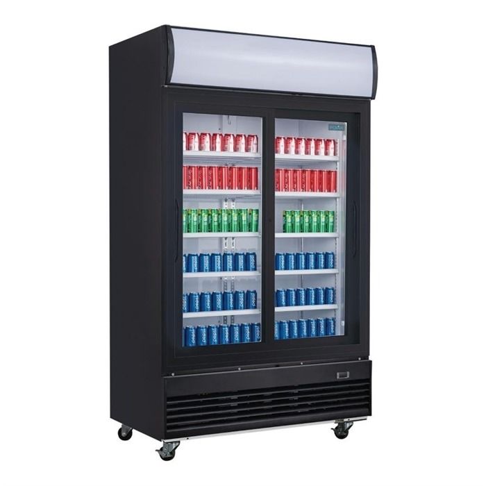 Frigo Professionnel Vitré Noir 2 Portes Coulissantes avec Caisson ...