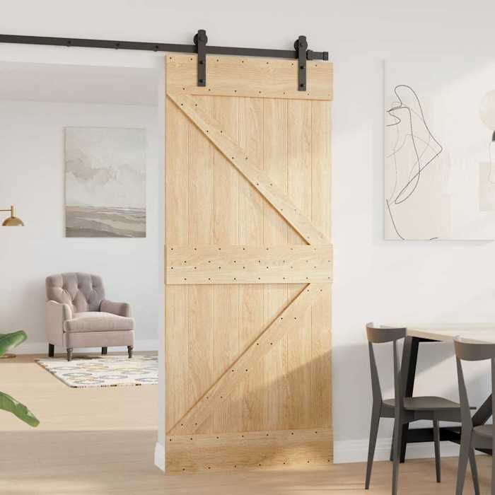 Porte - Bois de pin massif - 90x210 cm - Finition naturelle - Système ...