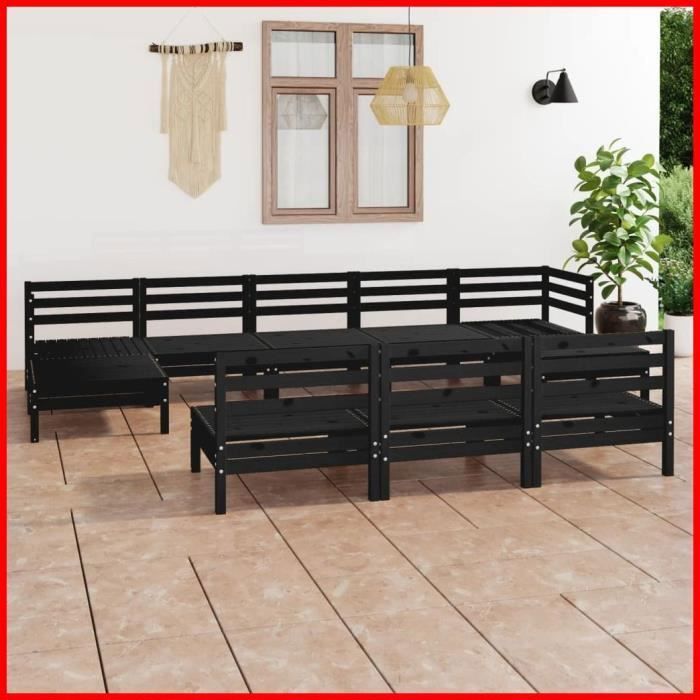 DXBK Salon de jardin 10 pcs Noir Bois de pin massif 3083368 - Cdiscount ...