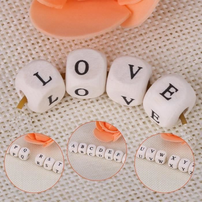 100 Pcs En Bois Alphabet Lettre Unique Perles Mixte En Bois Carré Perle ...