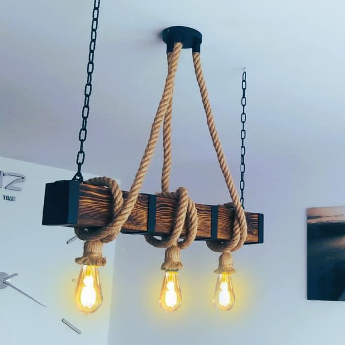 Plafonnier artisanal -Creative Cooper- bois de pin avec cordes de ...
