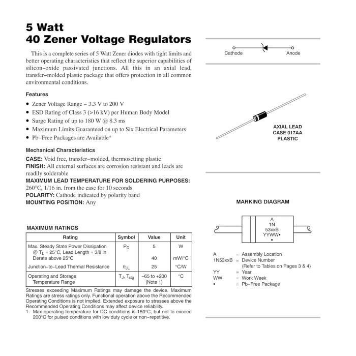 50 Pièces 1N5349B 1N5349 Diode Zener De Puissance 5W 12V T-18 (Case17 ...