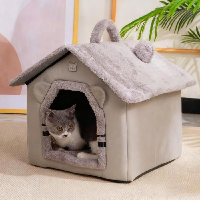 Lit grotte pour chat - MICH - 40x35x38 cm - Nid chaud fermé - Coussin ...