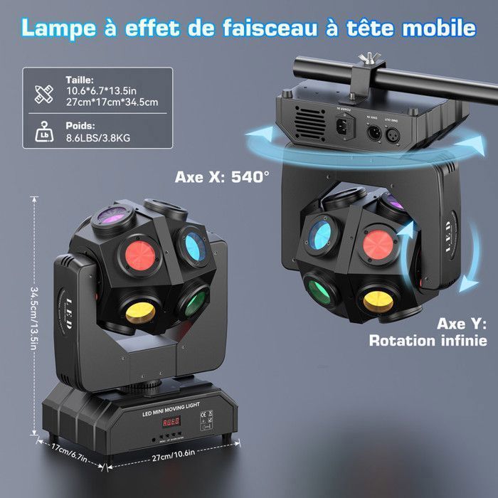 UKing 200W Lyre LED RGBW DMX Beam 540°Rotation - Jeux de Lumiere DJ ...