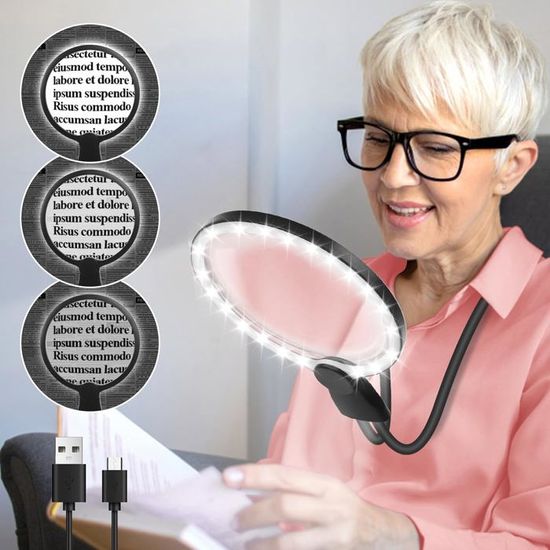 Loupe de Lecture Rechargeable 5X avec lumière, col de Cygne Flexible, loupe grossissante HD pour ...