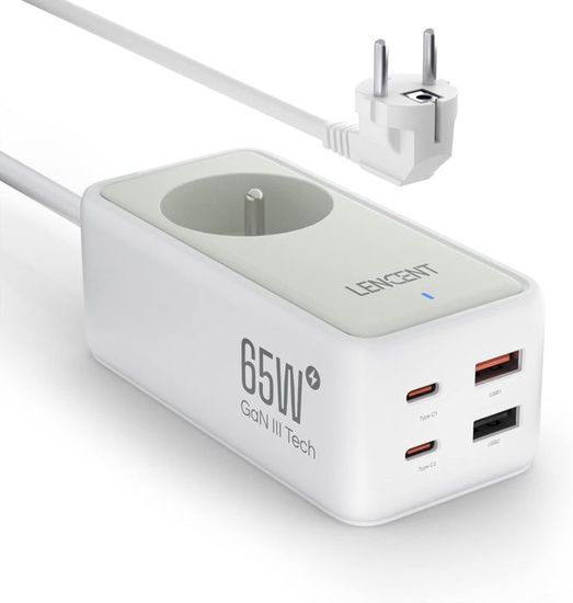Chargeur Rapide Usb C Et 65W, Gan Iii Tech Avec 1 Pr Secteur + 4 Ports Usb, Type C Avec Câble ...