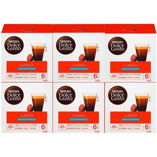 Lungo Decaffeinato - Café Décaféiné - 96 Capsules (Pack de 6 boîtes x ...