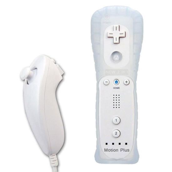 Manette Wiimote Motion Plus intégré avec étui de protection et Nunchuk pour Wii U et Wii - Blanc ...