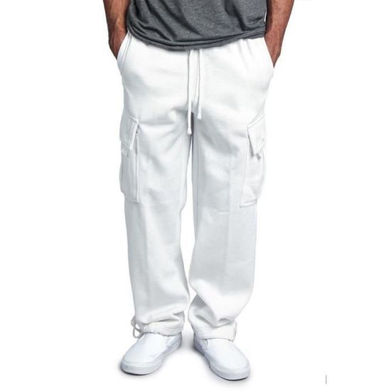 Pantalon de jogging - Cargo pour homme - Style Hip Hop - Multi-poches - Noir/Blanc White ...