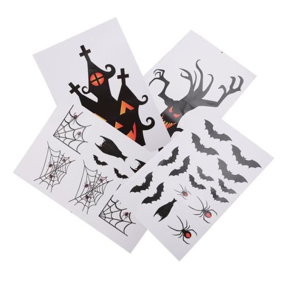 4 Feuilles Fenêtre Autocollant Citrouille Fantôme Bat Araignée Fenêtre' accroche Verre Stickers ...