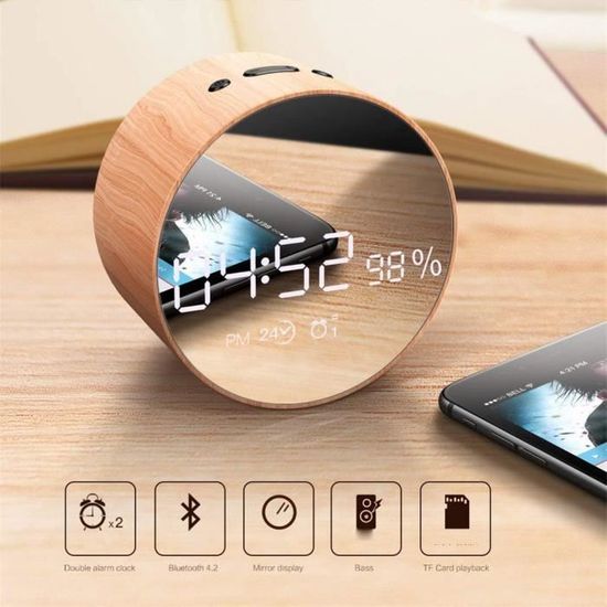 Mini horloge LED HD portable avec miroir - Surround 360° - Stéréo sans ...
