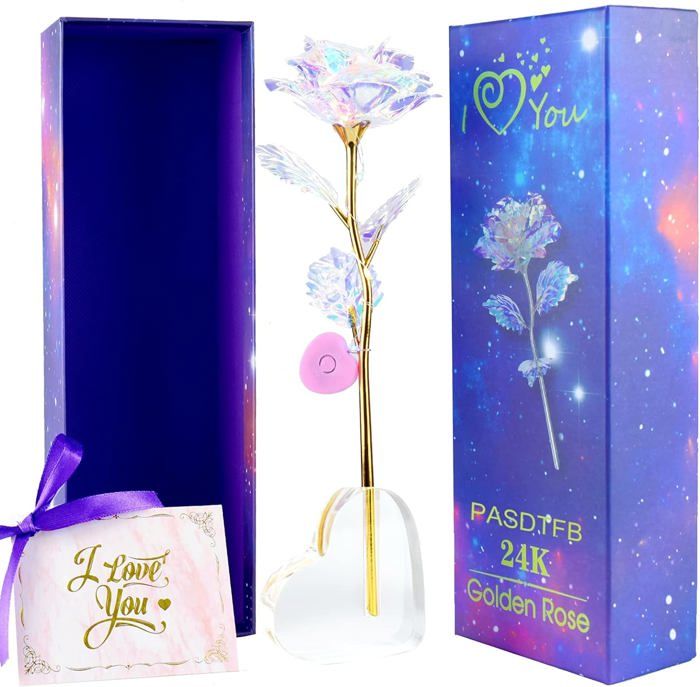Cadeau Anniversaire Femme Rose Plaqué Or 24K Rose Galaxy Coffret Cadeau ...