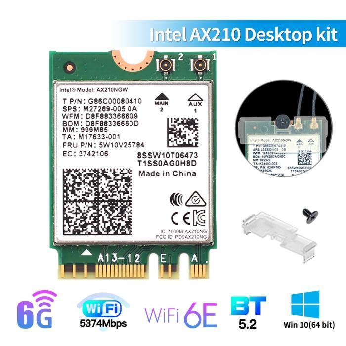 Ax210ngw - Kit de carte réseau WiFi 6E Intel AX210, Bluetooth 5.2 ...