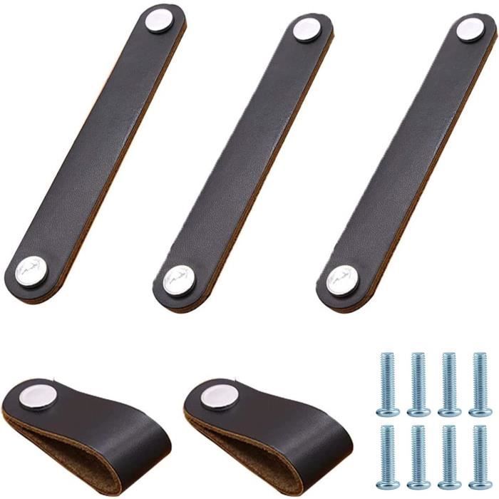 5 Pièces Poignées de Tiroir en Cuir, Poignée en Cuir pour Meuble, Bouton de Meuble en Cuir ...