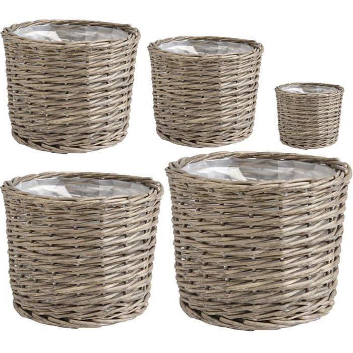 Cache-pot en osier gris - JCP289SP - Capacité 2L - Forme ronde - Fibre ...