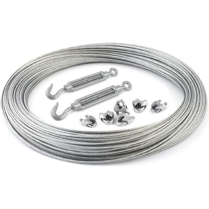 SET 25m câble acier galvanisé 6x19 8mm + 6 serre-câbles étrie et 2 ...