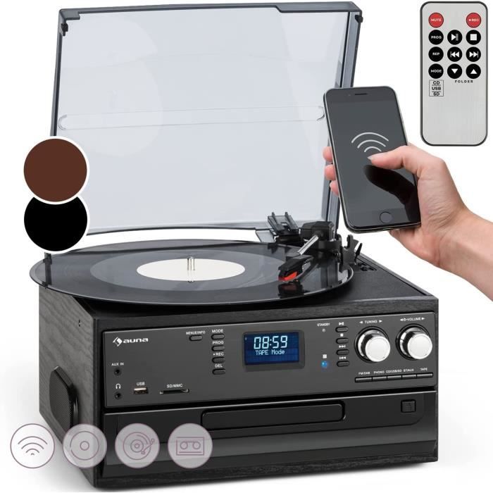 Auna Platine Vinyle Bluetooth, Tourne Disque Vinyle CD Bluetooth avec ...