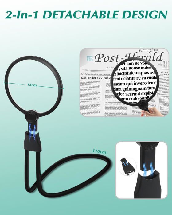 Loupe de Lecture Rechargeable 5X avec lumière, col de Cygne Flexible, loupe grossissante HD pour ...