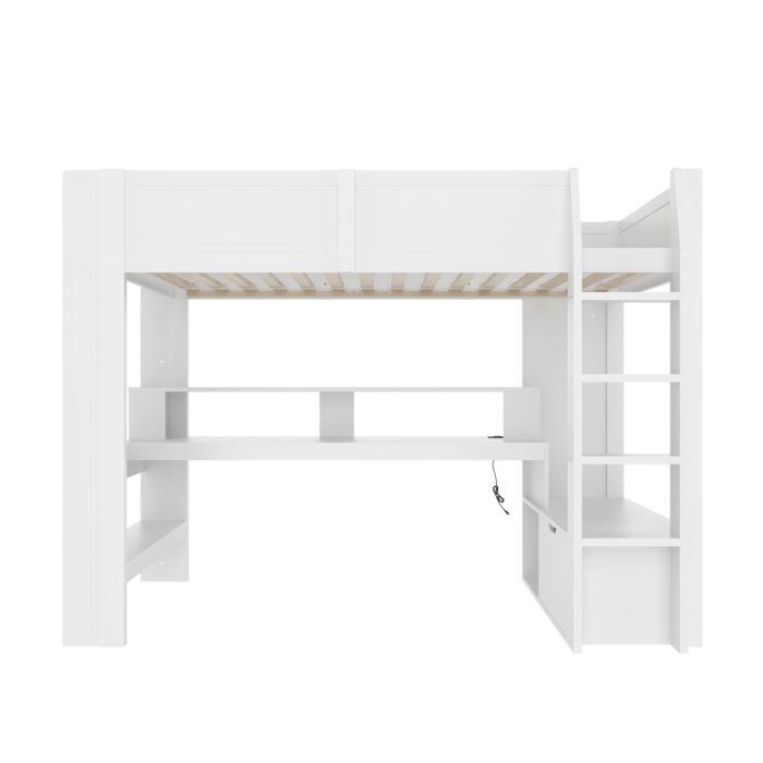 Lit mezzanine gamer 90x200 cm avec bureau, LED, tiroir et étagères ...