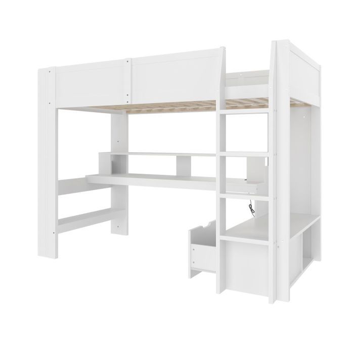 Lit mezzanine gamer 90x200 cm avec bureau, LED, tiroir et étagères ...