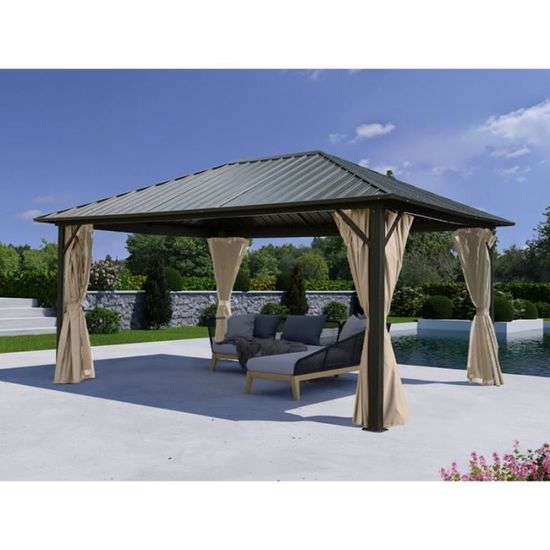 Tonnelle San Bernardino avec rideaux et moustiquaire, 3,65x4,85m, Noir ...