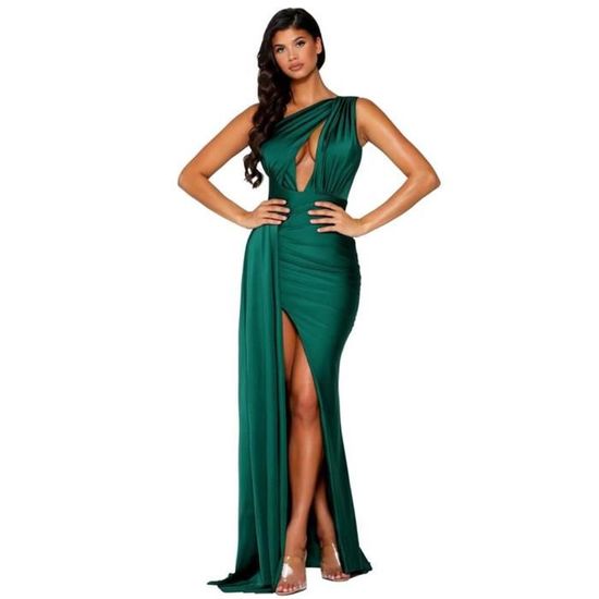 CRAZE Une épaule Satin Maxi robe évider fente jambe Sexy longue robe de ...