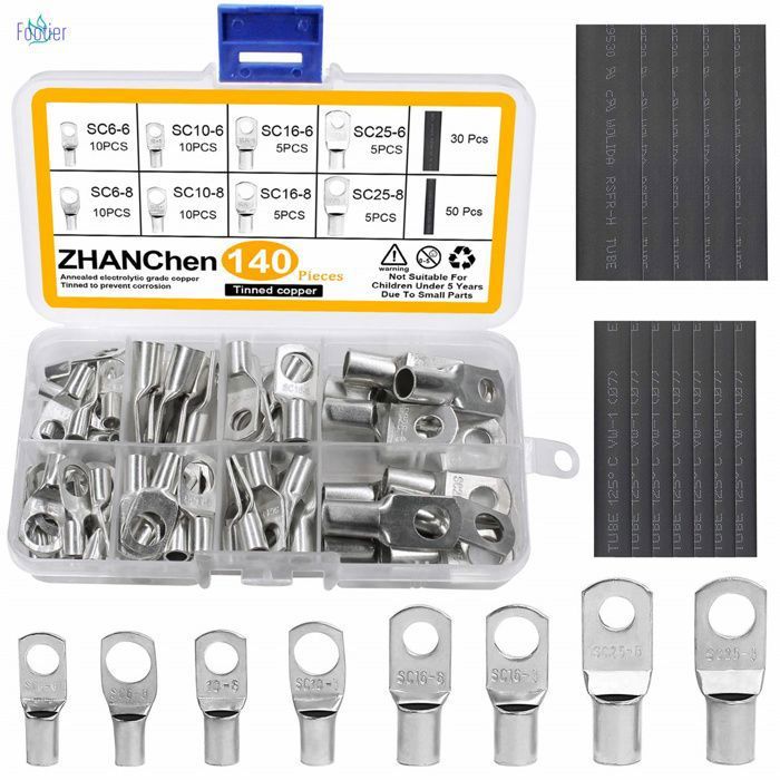 Cosses Électrique Trou Boulon en Cuivre Cosses Câble Anneau SC à Souder Cosse Electrique 60PCS ...