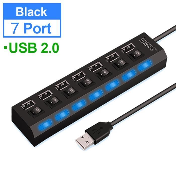 7 ports 2.0USB Noir - Adaptateur Usb Hub Led Haute Vitesse, 7 Ports ...