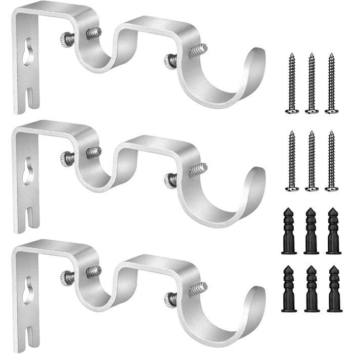 AJW-Lot de 3 supports de tringle à rideau double avec support en métal ...