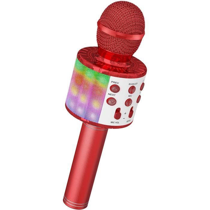 Microphone Sans Fil Karaoké, Micro Karaoke Enfant avec Lumières LED de Danse, Microphone ...