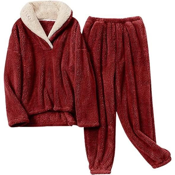 Pyjama Femme Hiver Polaire Ensembles de Pyjama Chaud Pyjama Doux Manche ...