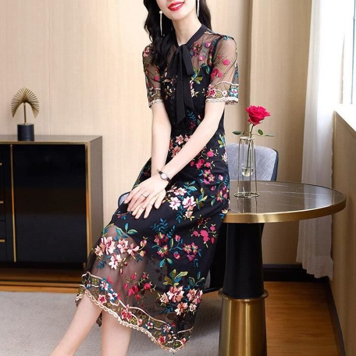 CRAZE Haut de gamme brodé robe brodée robe d'été tempérament Hepburn ...