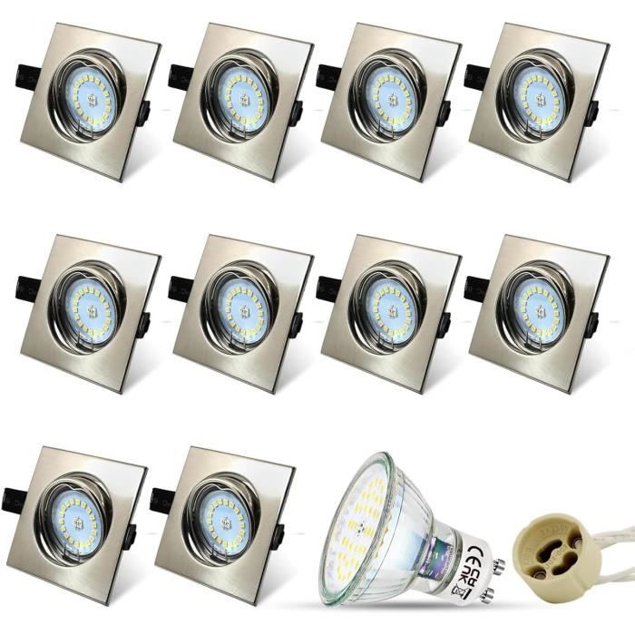 Set De 10 Spots Led Encastrables Carrés 230V Gu10 Spots 5W Blanc Neutre Orientable Spots ...