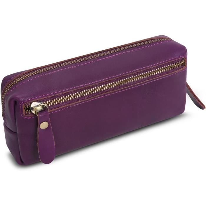 Trousse En Cuir Plumier Étui À Stylo Porte-Marqueur Grande Capacité Avec Pochette Pour ...
