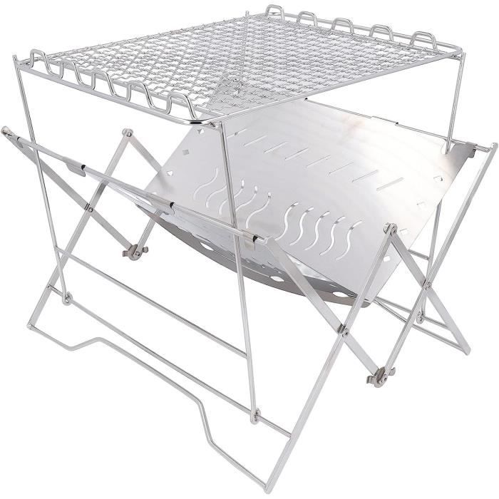 Grille de Barbecue, Base Stable Pliable en Acier Inoxydable, Barbecue à Charbon de Bois ...