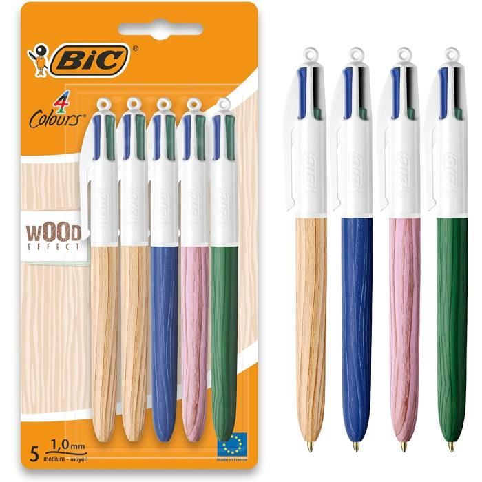 BIC 4Couleurs Wood Style - Stylos-Bille Rétractables Pointe Moyenne (1 ...