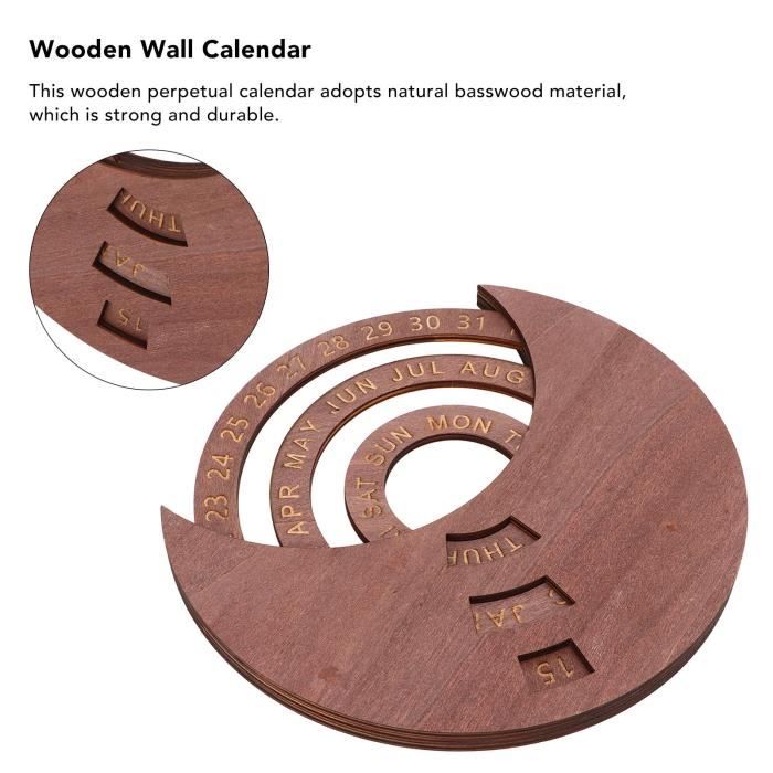 JIA calendrier en bois Calendrier à disque en bois brun foncé disque ...