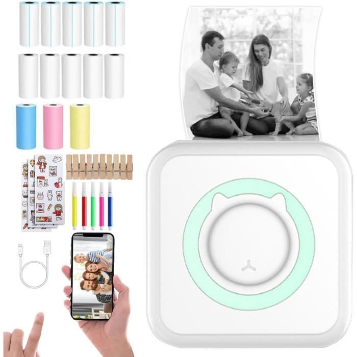 Imprimante de Poche 13 Rouleaux de Papier,Mini imprimante Bluetooth ...