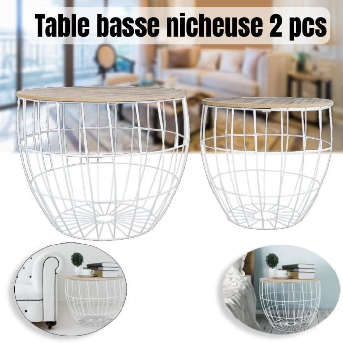 2pcs Tables D'appoints gigognes avec panier de rangement solide et ...