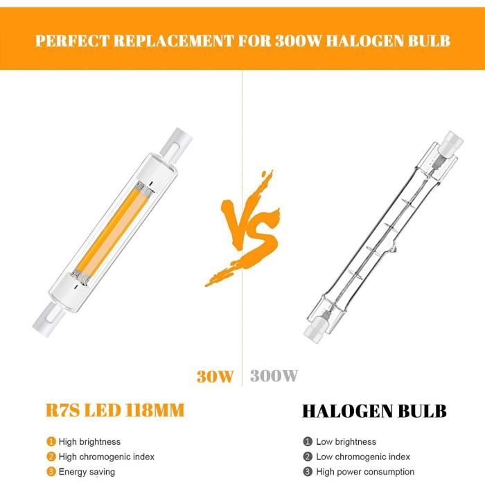 R7S Led 118Mm Dimmable Et Sans Scintillement, Ampoule Led R7S 118Mm 30W ...
