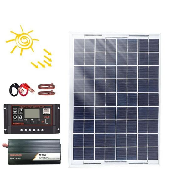 Kit Panneau Solaire 100W 18V Portable Monocristallin Avec Convertisseur Onde Sinus 1500W-DC 12V ...