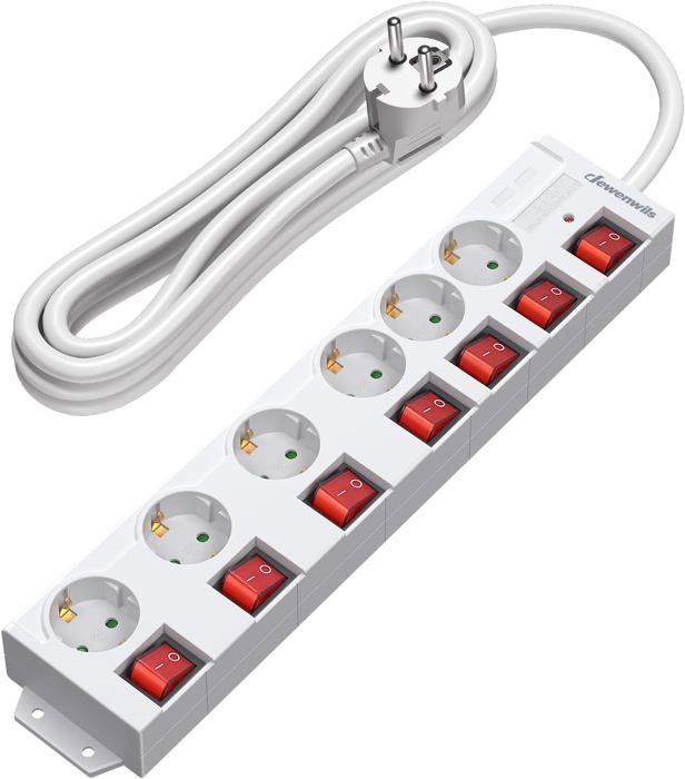 Multiprise 6 Prises avec 7 Interrupteurs Individuel, 3680W Max, Montage ...