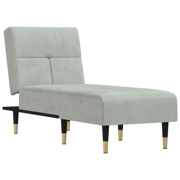 Chaise longue - DEC - Meridienne - Velours gris clair - 3 positions ...