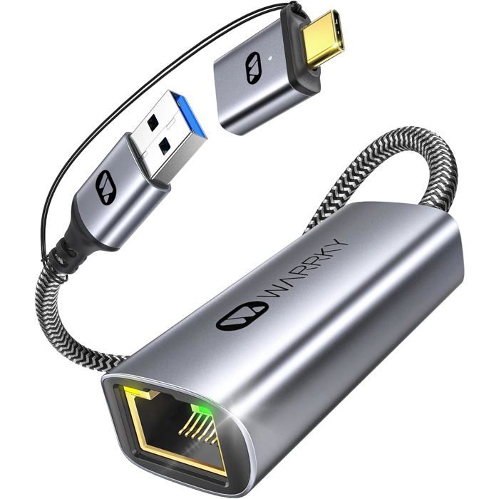 USB Ethernet Adapter, 1Gbps, WARRKY 2-in-1 USB 3.0 and USB-C to RJ45 ...