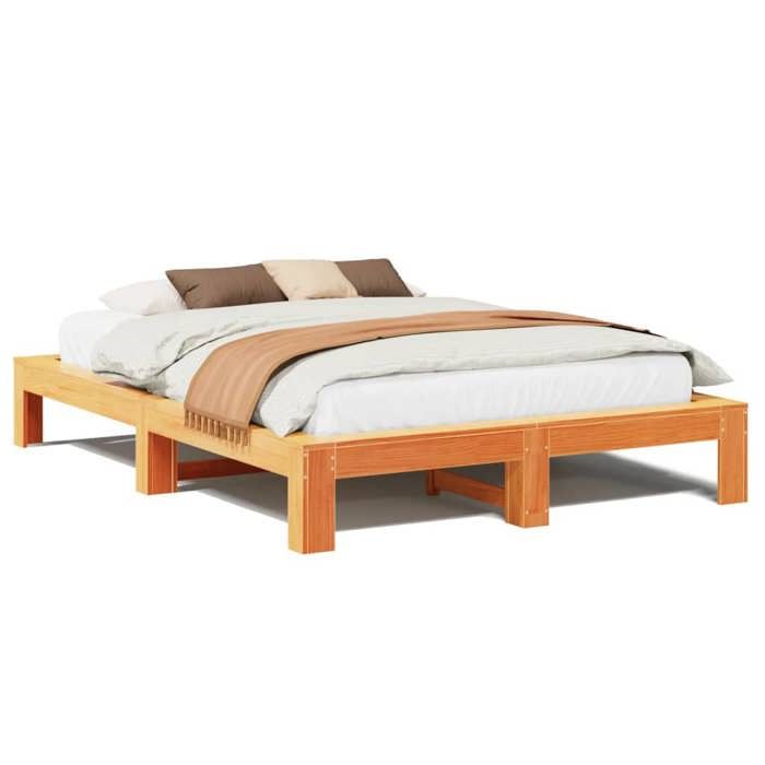 Lit Double Contemporain | Cadre de lit |sans matelas| cire marron ...
